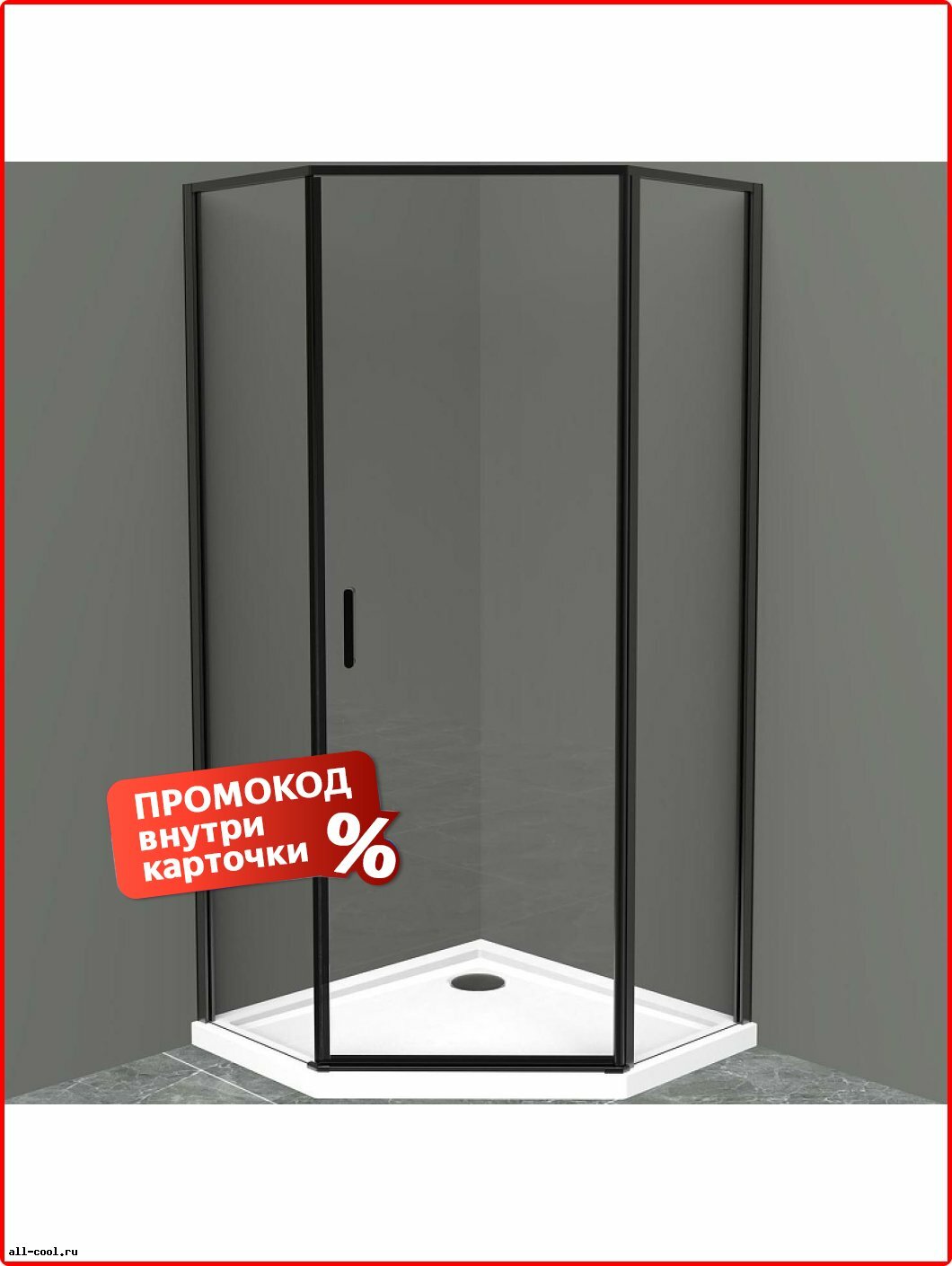 Душевой уголок BelBagno Iris 90x90, пятиугольная, прозрачное, черный, распашные, без поддона в комплекте