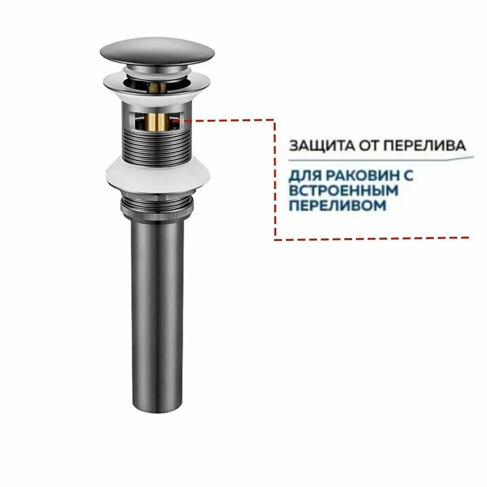 Донный клапан для раковины с переливом Robern, для ванной с системой Клик-Кляк, Серый металл, верхняя часть сифона, выпуск для умывальника, высококачественная латунь