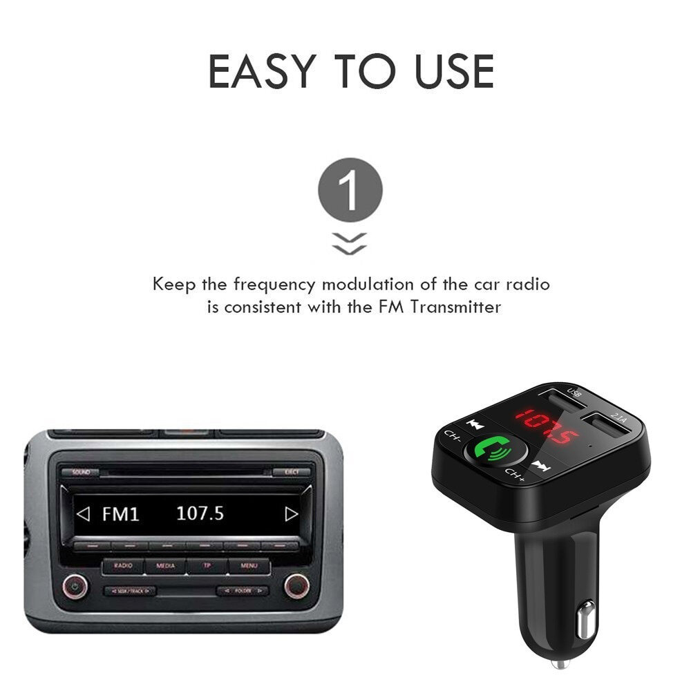 Модулятор аудио Car Aux с беспроводным BT, ручной режим, FM передатчик, LCD, MP3 плеер, USB зарядка для авто, черный, 50-100mAh DC12V, LED экран, 0°C-60°C, 85db SNR (FM 65db), <5 м, 64-320kbps, USB 2.1A, TF карта, ABS, DC12V-24V, USB 2.0, 87.5-108MHz,