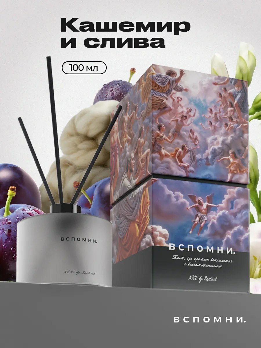 Вспомни Диффузор для дома с палочками парфюмированный, 100 мл Кашемир и Слива
