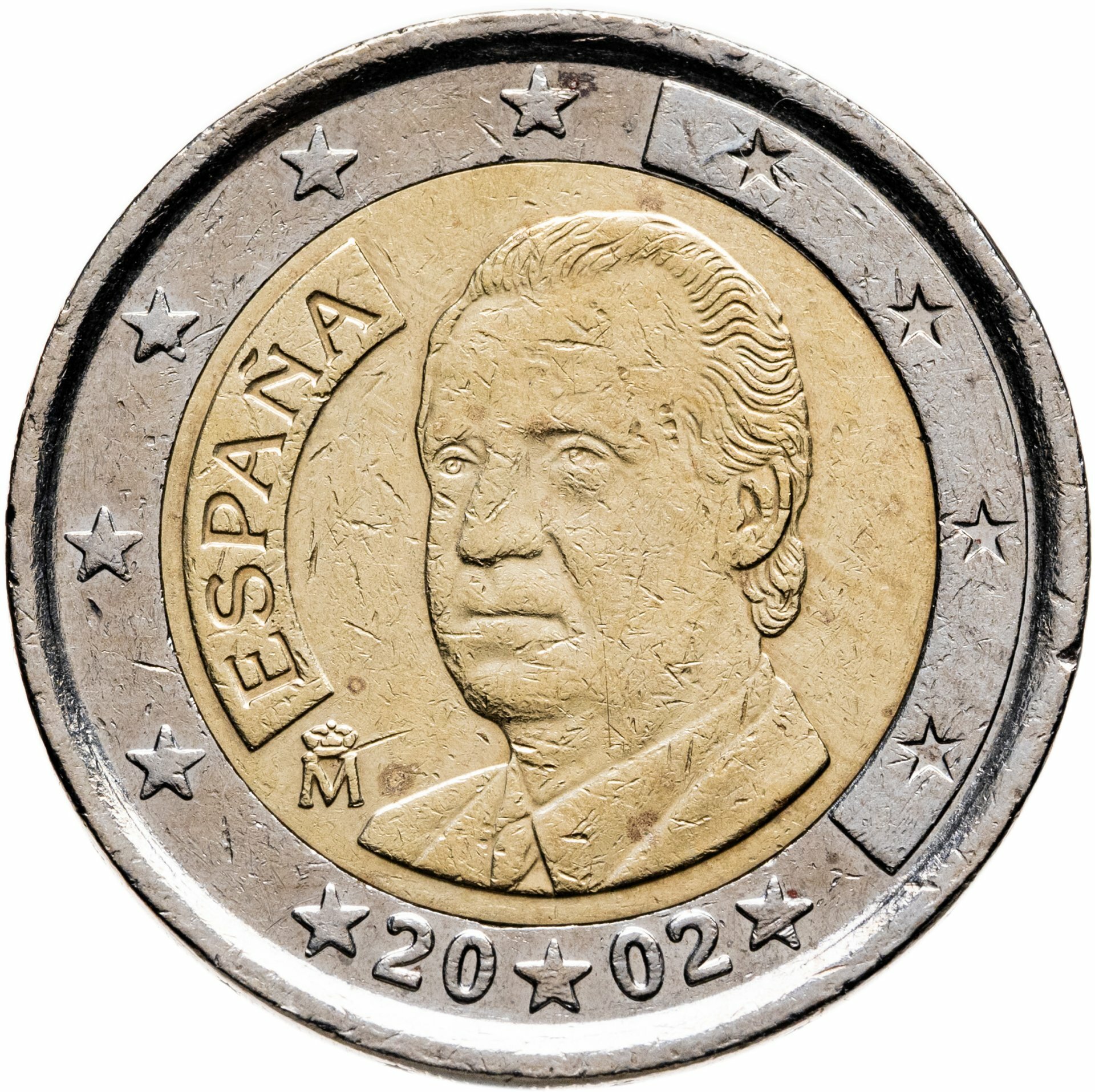 Испания 2 евро 2002 Хуан Карлос, Биметалл, в сохранности VF-XF