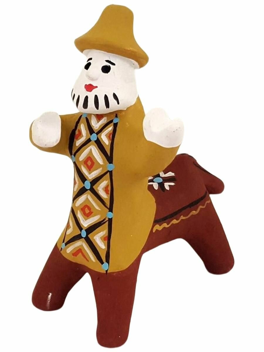 Полкан в коричневом кафтане, Каргопольская глиняная игрушка, ручная авторская работа