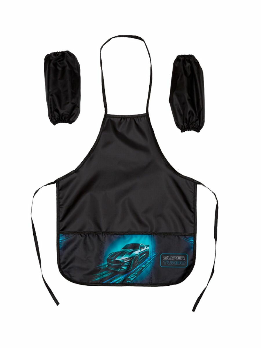 Фартук детский школьный художественный для рисования Super Turbo, 45x54 см (M), с нарукавниками, 3 кармана, водоотталкивающая ткань