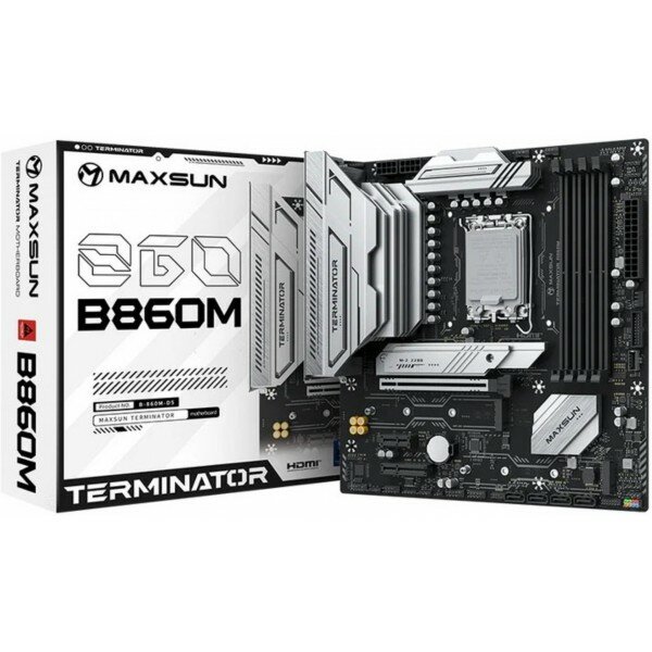 Материнская плата Maxsun Terminator B860M, LGA1851, Intel B860, 4xDDR5, 4xSATA, 3xM.2, 1xPCIe 5.0 x16, 1xPCIe 4.0 x4, 1xPCIe 4.0 x1, 1xDP, 1xHDMI, 1x2