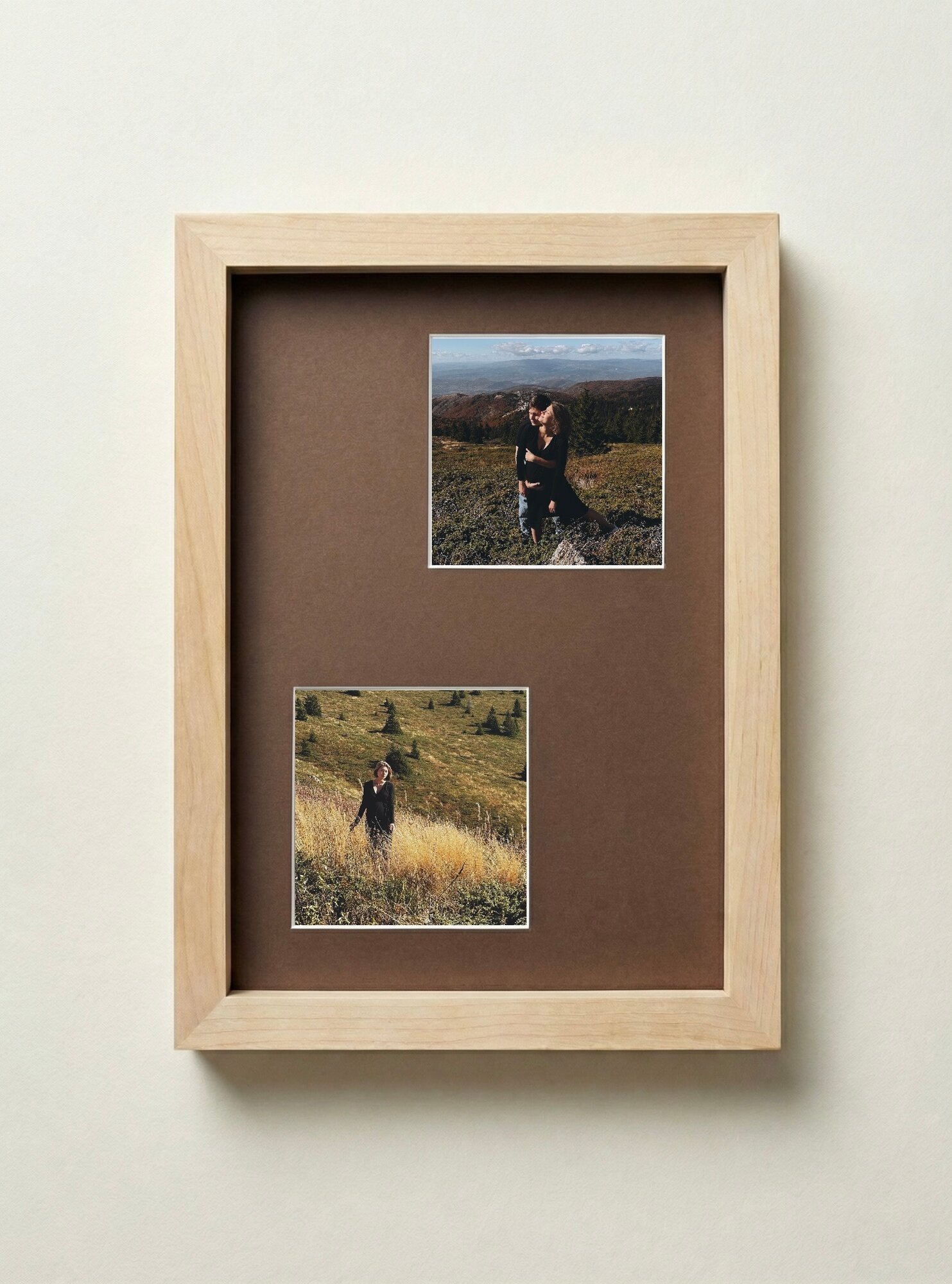 Деревянная рамка Ramio 21х30 см с паспарту для 2 фото 10x10 см, коричневый цвет