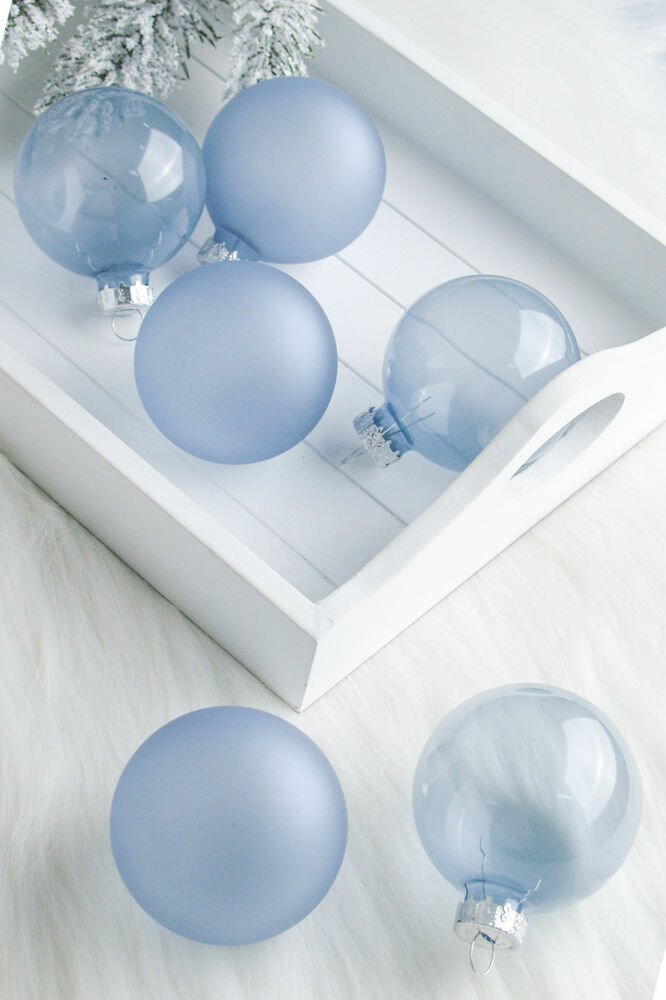 Набор ёлочных шаров флеш декор, стекло, прозрачные, дымчатый голубой, 6 см, 6 шт, Kaemingk 141815/1001458