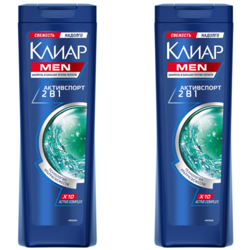 Клиар Шампунь Актив спорт, 2в1, мужской, 400 мл, 2 шт.