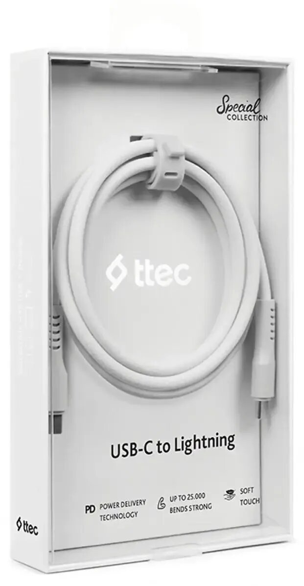 Кабель TTEC USB Type-C (m) - USB Type-C (m), белый, 2 м, быстрая передача данных — фото 1