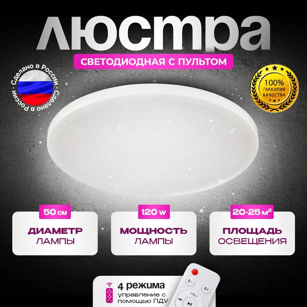 Светодиодный потолочный светильник с пультом управления, 4 режима, белый акриловый плафон для гостиной и кухни