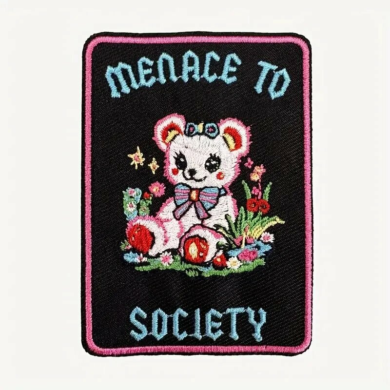 Нашивка Menace To Society с медведем и цветами