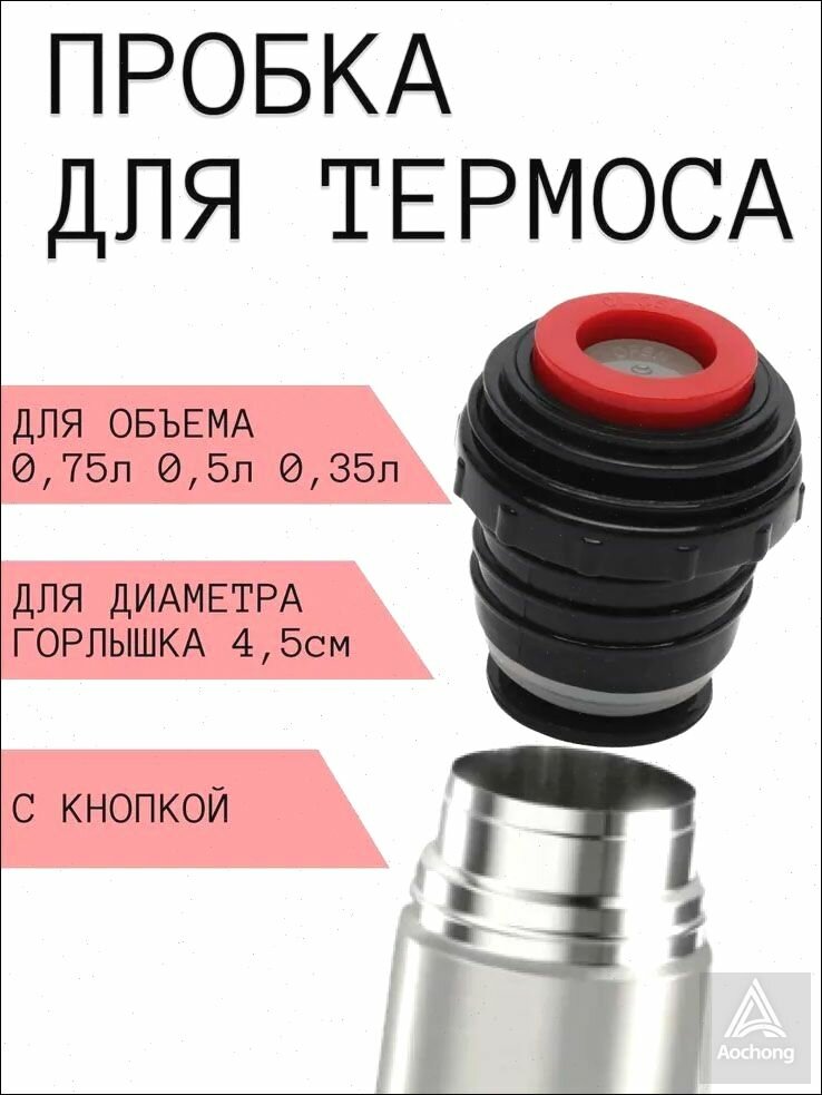 Крышка пробка для термоса с резьбой с кнопкой