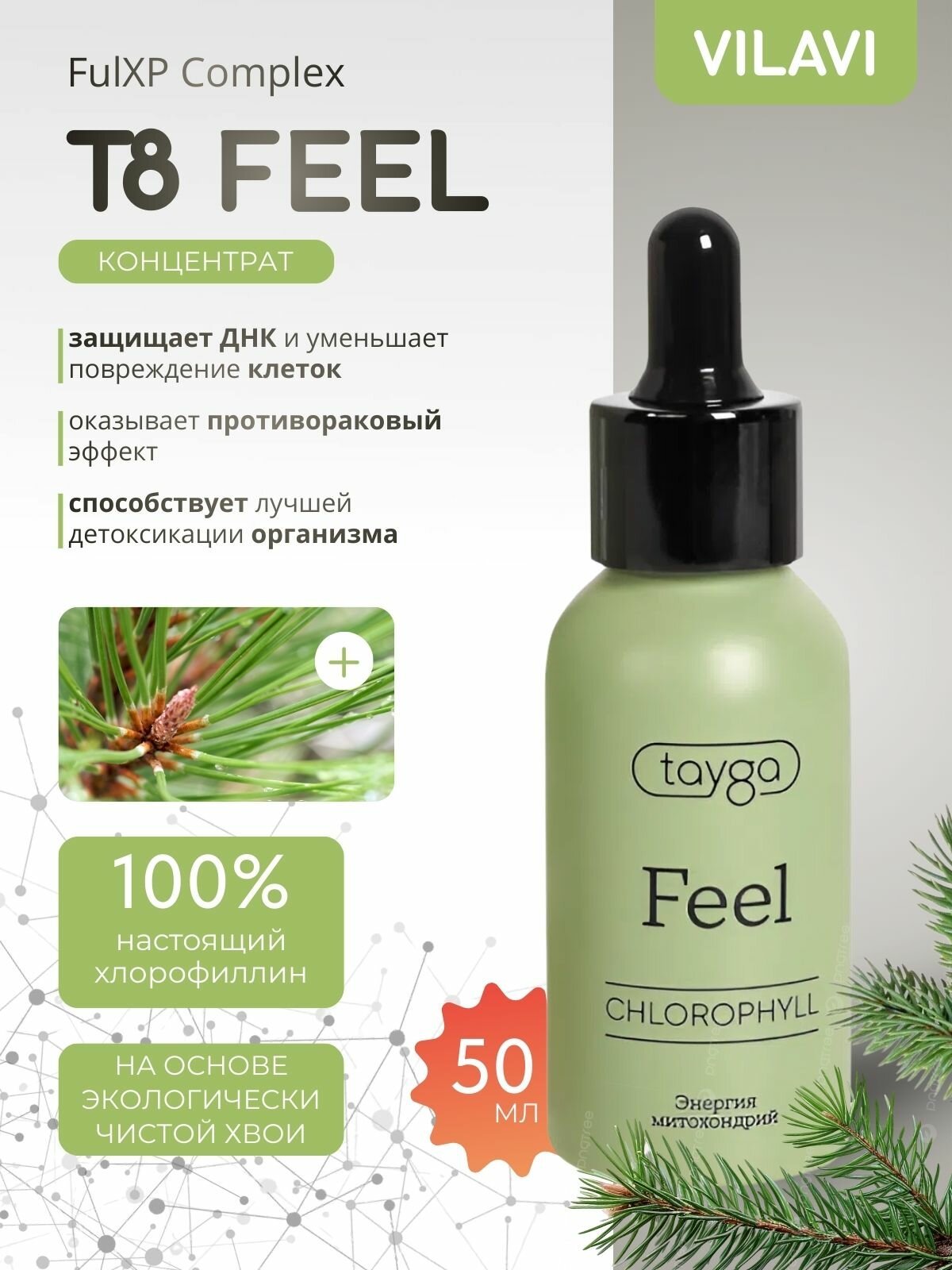 Концентрат Т8 Feel хлорофилл натуральный / пищевая добавка из хвои / VILAVI