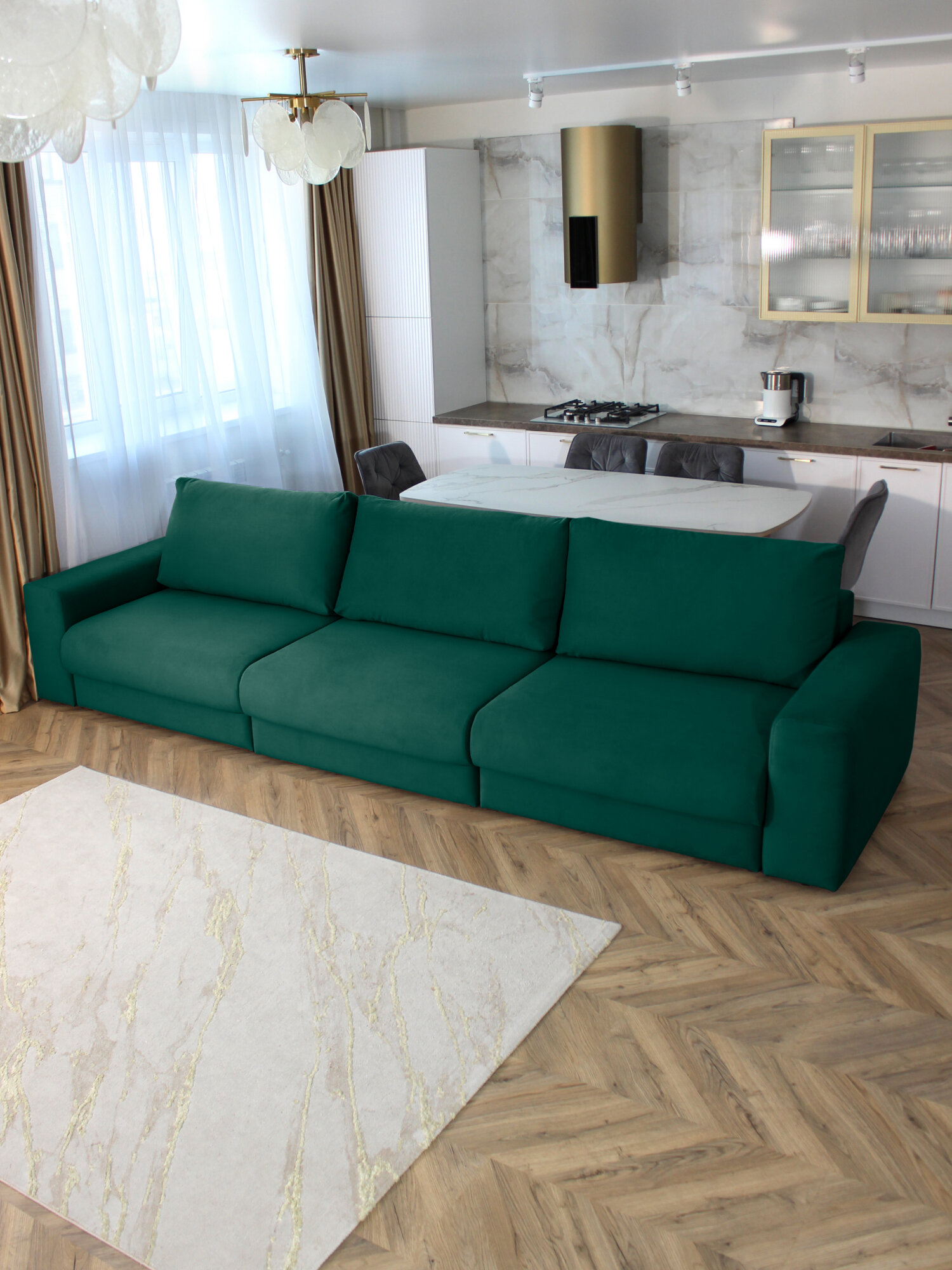 Диван-кровать Лофт зеленый, механизм Еврокнижка, Независимый Пружинный Блок, 350х109х65 см