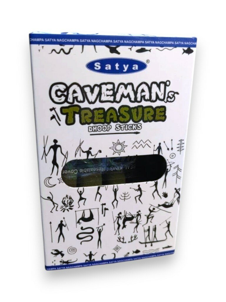 Caveman's TREASURE Dhoop Sticks, Satya (сокровище пещерного человека - безосновные благовония, Сатья), уп. 4 толстых палочки + подставка.