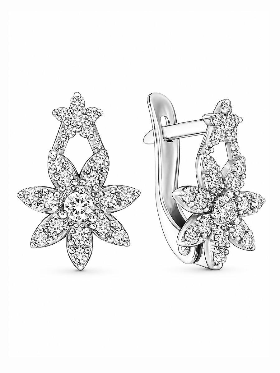 Серьги, серебро, 925 проба, родирование, фианит