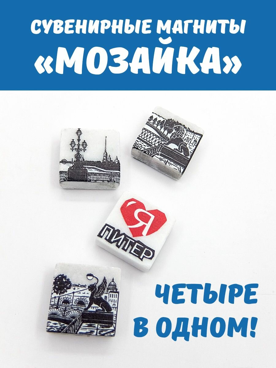 Сувенирные магниты на холодильник Санкт-Петербург, 4 штуки