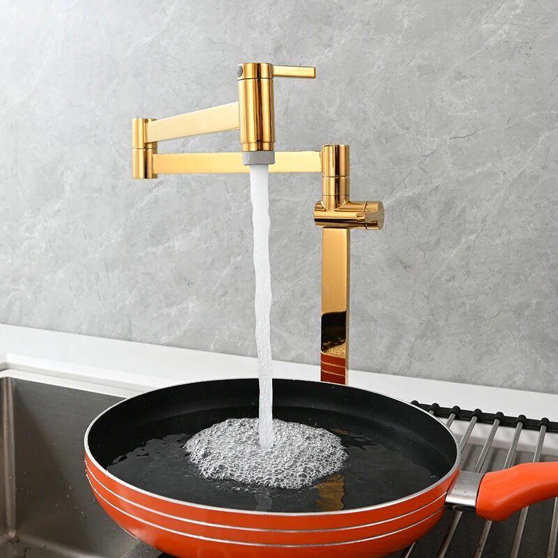 Кран для заполнения кастрюль Ciencia Brass Pot Filler Faucet, настенный кран для плиты, раз складывающийся, растяжимый, с двойным шарниром, поворотным плечом, только для холодной воды
