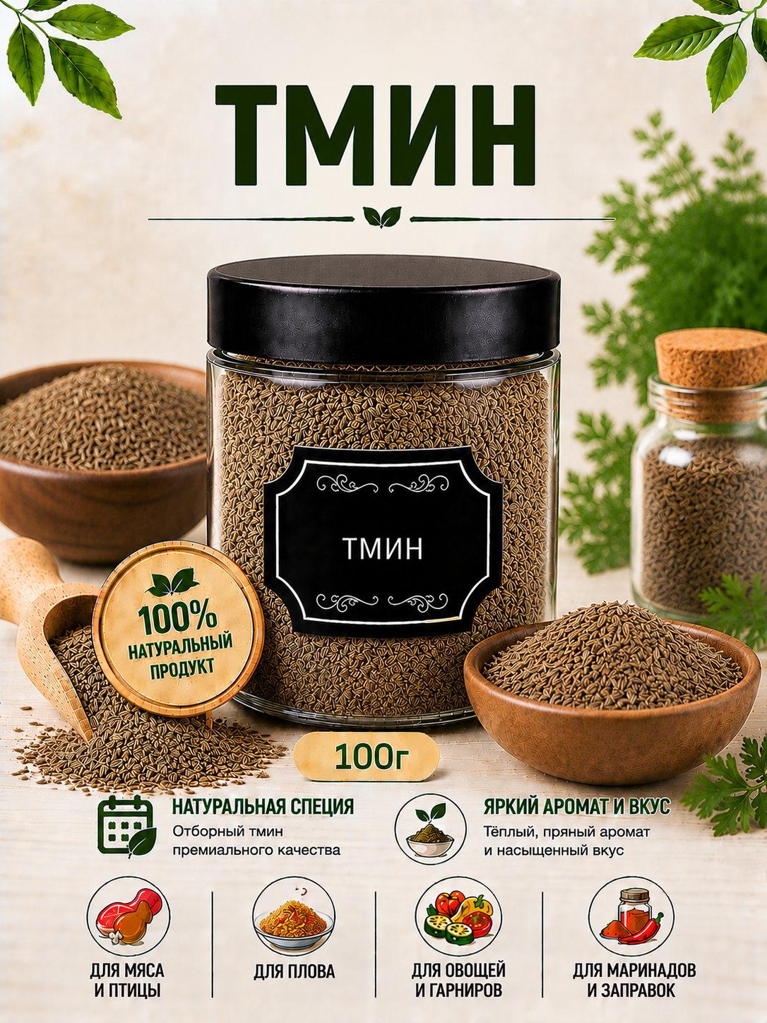 Тмин семена натуральные, Индия, 100г
