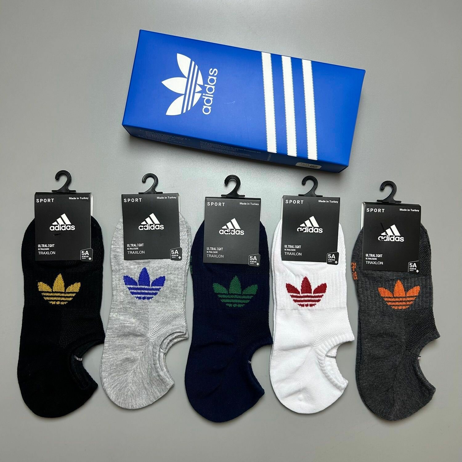 Adidas Мужские носки хлопковые невидимки спортивные 5 пар в подарочной коробке лето классический узор