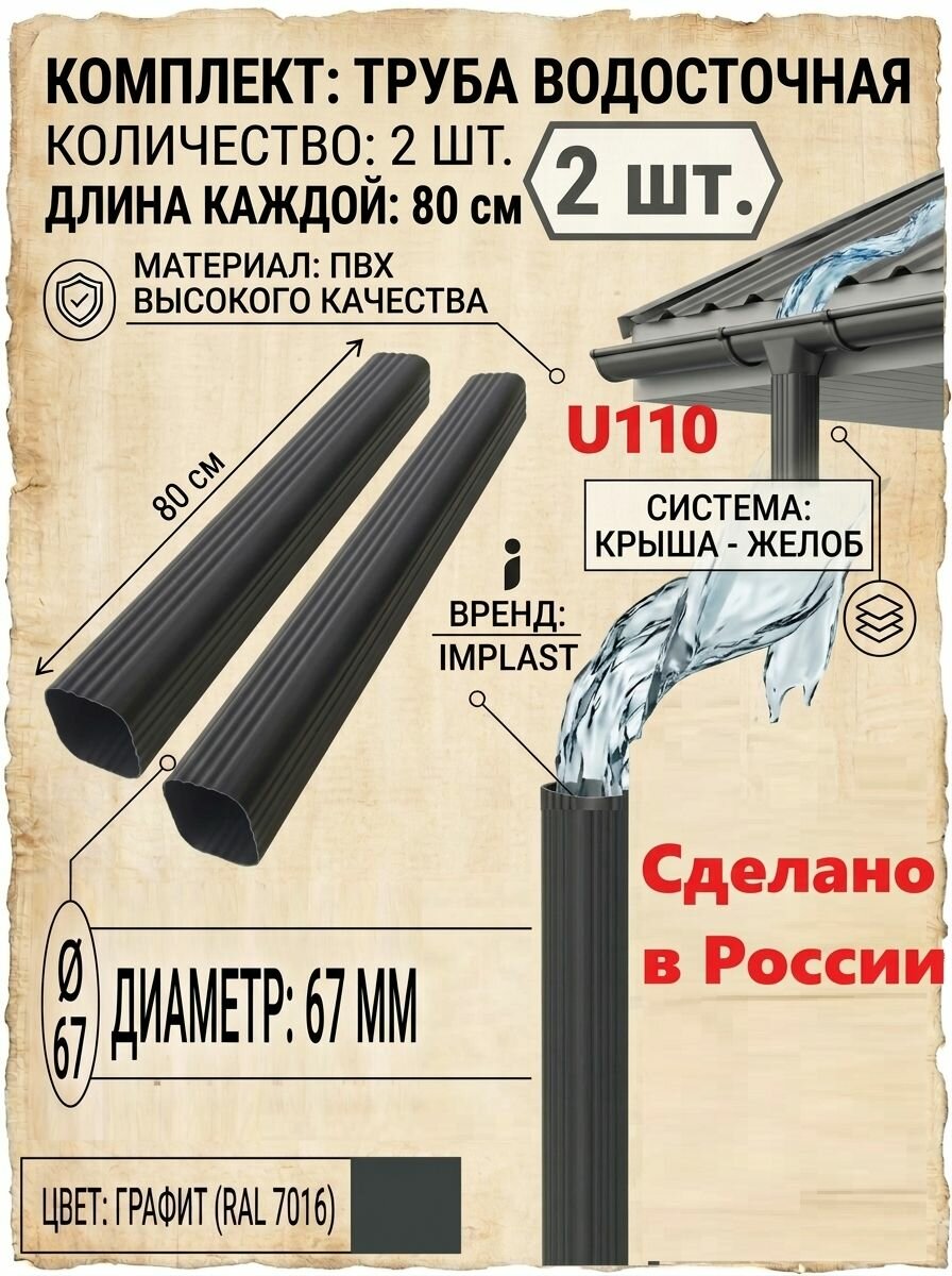 Труба 67 мм U110 - серый - 2 штуки