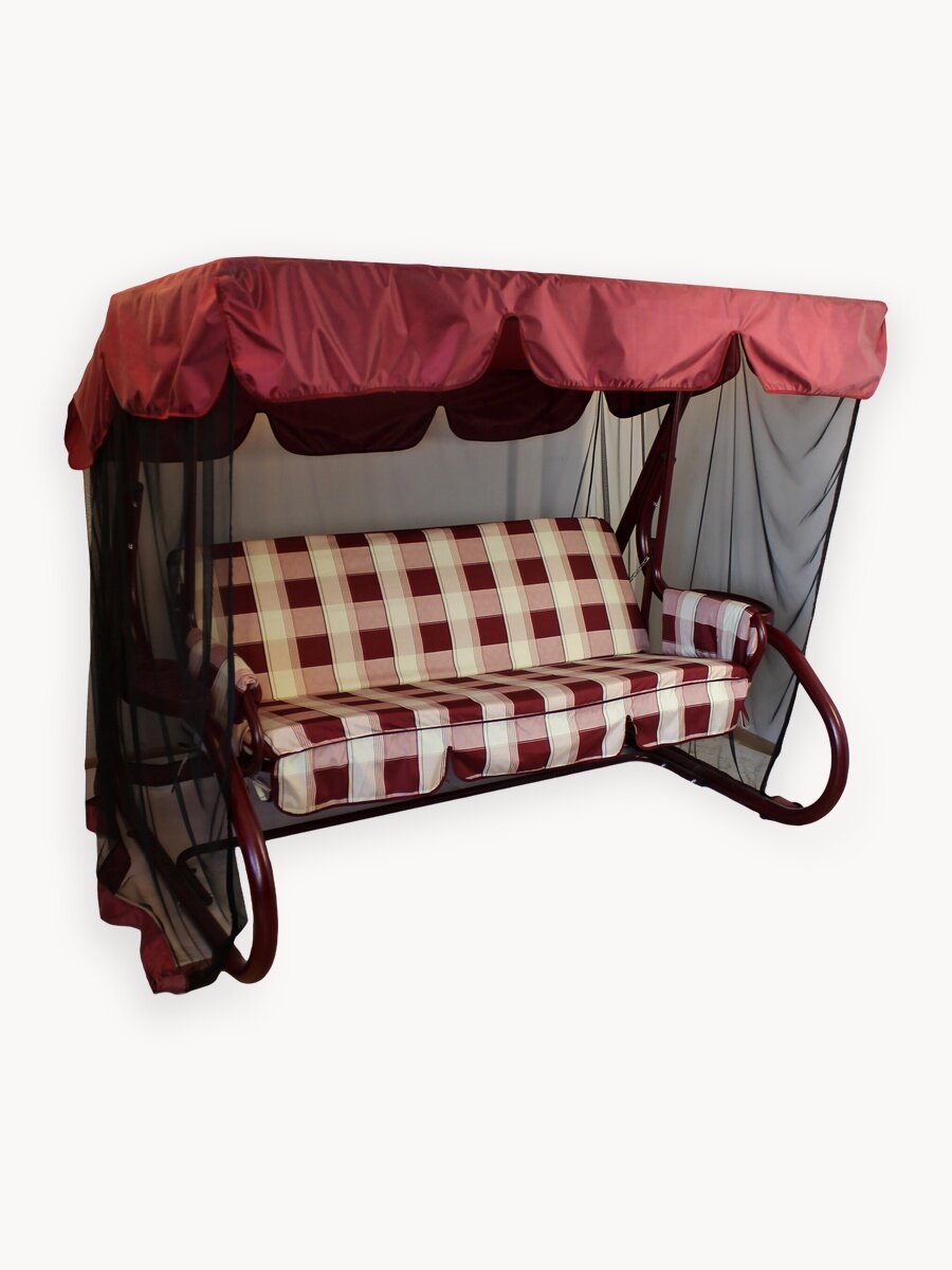 Качели садовые KALYMERA "Дубай", 3-х местные, с тентом и регулировкой спинки, бордовые