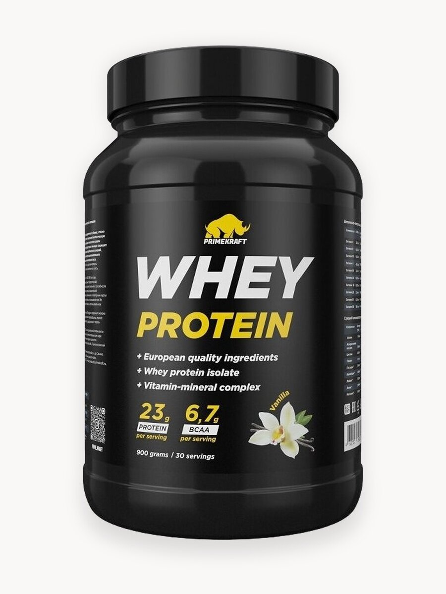Протеин сывороточный PRIMEKRAFT Whey Protein, Ваниль (Vanilla), банка 900 г / 30 порций