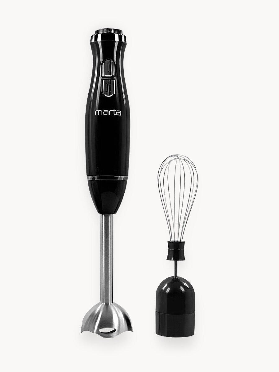 Блендер MARTA MT-KP1597B, мощность 1200Вт, 2 скорости, насадки венчик и инжекшн