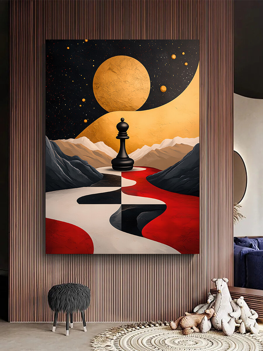 Картина интерьерная - "Абстракция, шахматные фигуры" , 40х60 см.