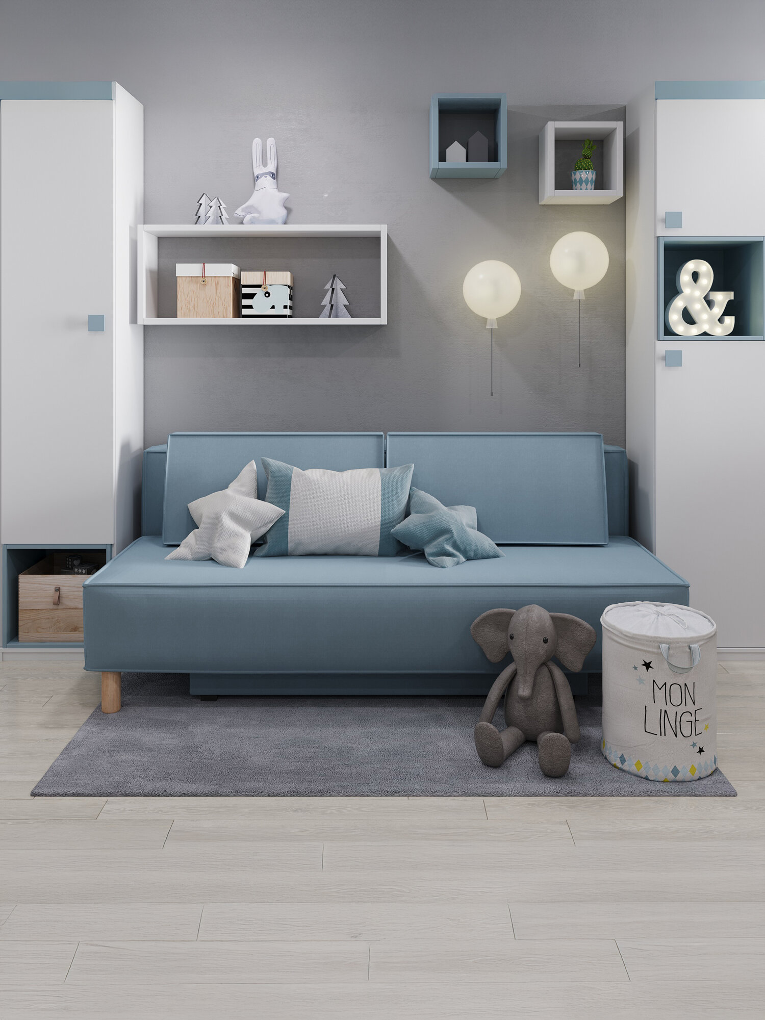 Диван Пума Blue, еврокнижка без подлокотников, велюр, пружинный блок, 200x96x82 см