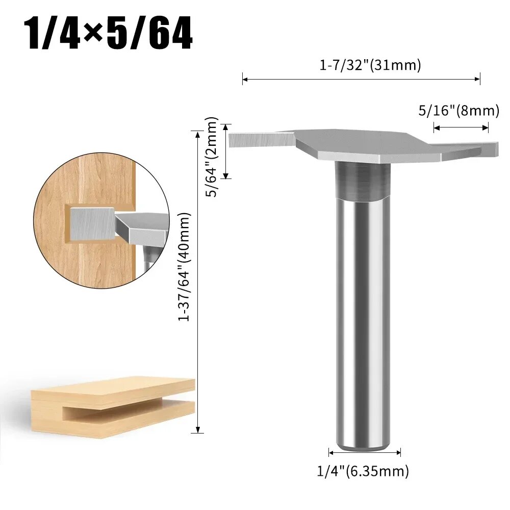 1 шт, 1/4 дюйма, 6,35 мм, фреза с хвостовиком, резьба по дереву, Т-образный долбежный фрезерный станок для деревообработки, фреза с Т-образным пазом 01