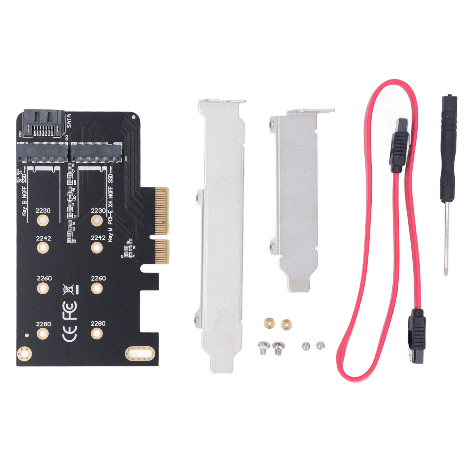 Адаптер NGFF M.2 to PCIe с поддержкой NGFF B Key M Key PCIe X4 Card с кабелем SATA 3.0 для SSD 2242 2260 2280