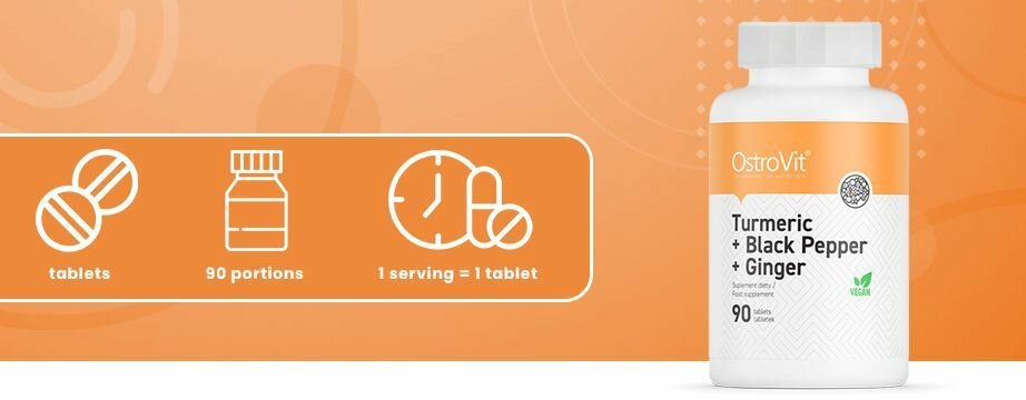 Жиросжигатель Контроль Аппетита (Куркумин Черный перец Имбирь) OstroVit Turmeric + Black Pepper + Ginger 90 таблеток