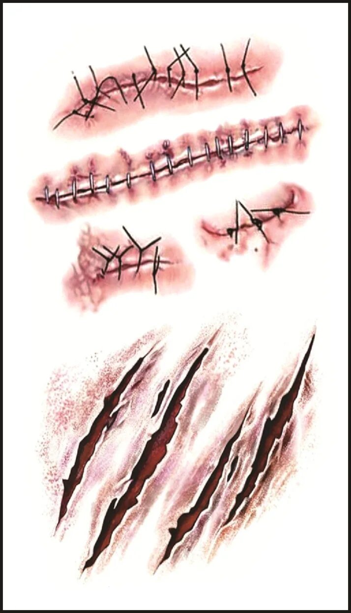 Водостойкая временная татуировка-наклейка на Хэллоуин, страшная рана, Реалистичная травма крови, наклейка-татуировка, кровавый макияж D