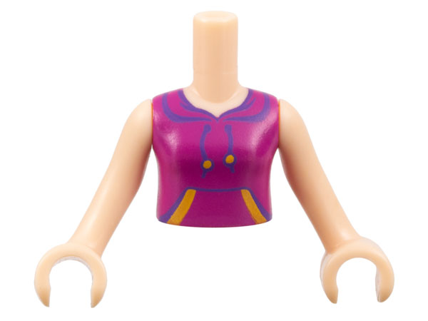 Torso Mini Doll Girl Magenta Top with Strings and Front Pockets Pattern, Light Nougat Arms with Hands, FTGpb096c01 Light nougat U