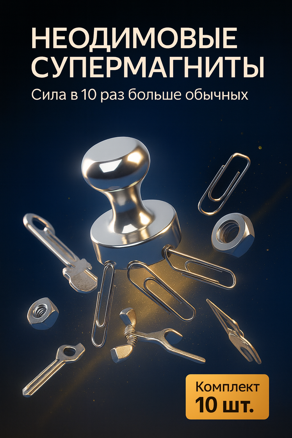 Набор неодимовых магнитов на холодильник и магнитную маркерную доску MAGGAZINN, 10 штук