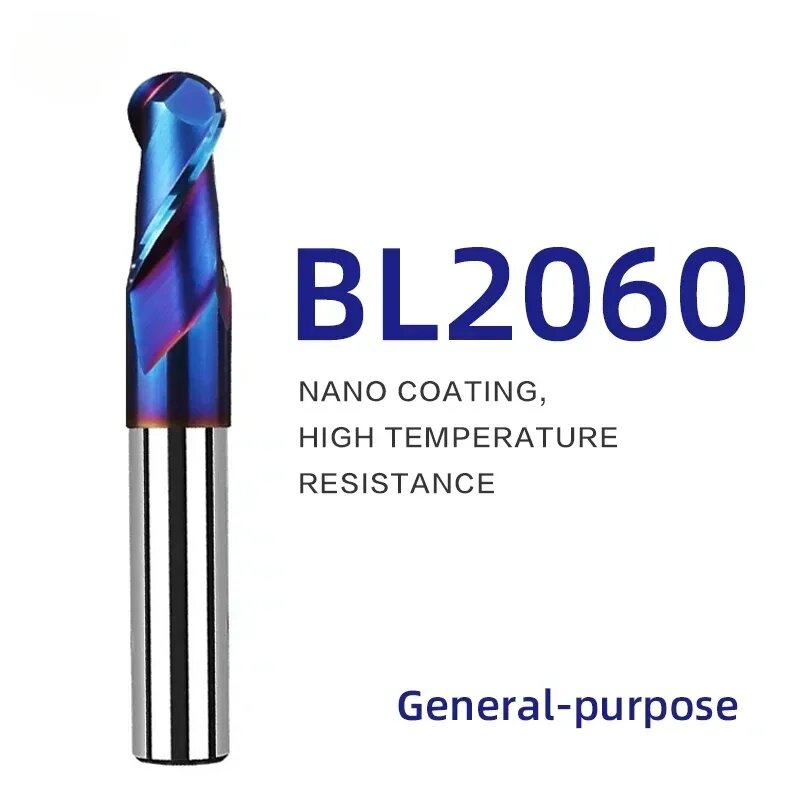 LIYU Карбид вольфрама Шариковая концевая фреза Фрезерный станок с ЧПУ 2 флейты R0,5 6 мм 8 мм 10 мм HRC45 55 65 BL2060, R1.5xD3x6x100