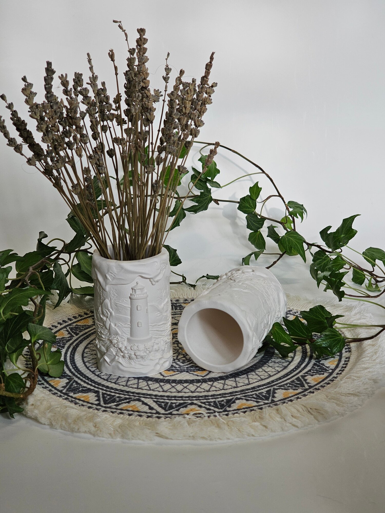 Ваза для сухоцветов "Генуя", настольная, гипс, белая, высота 9 см