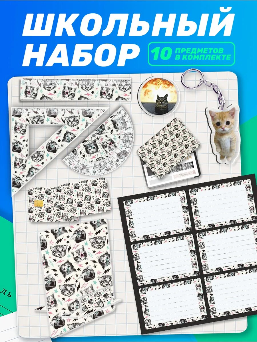 Школьный набор канцелярии Котики мемы