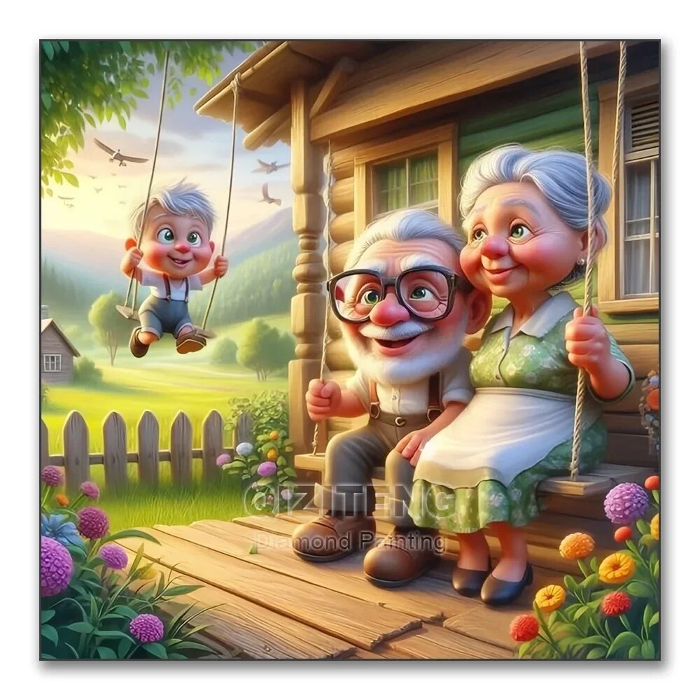 Алмазная живопись "Портрет бабушки и дедушки", полный набор