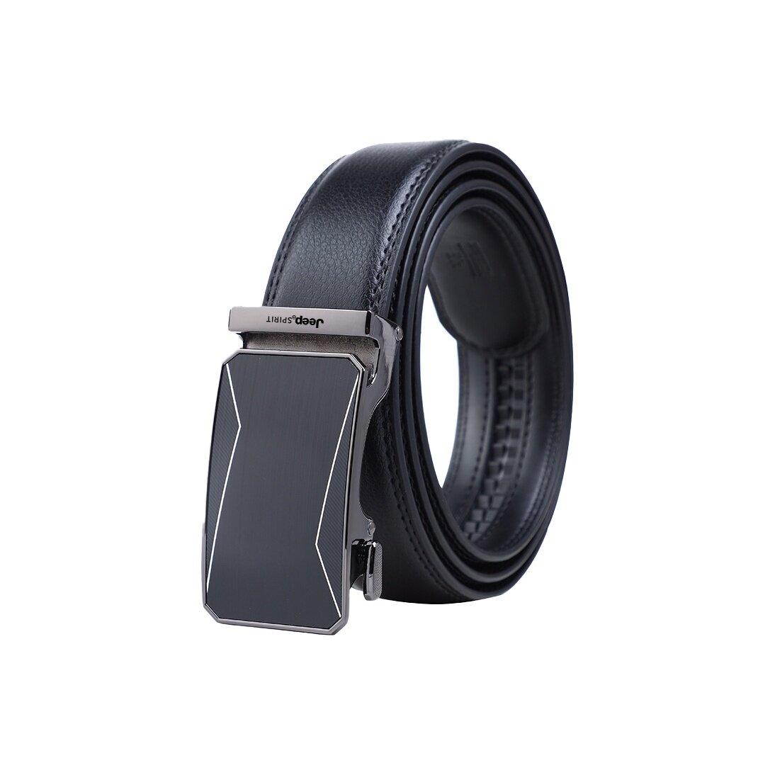JEEP SPIRIT Cow Split Leather Belts Men's Black Gunmetal Buckle Strap 3.5cm 130cm