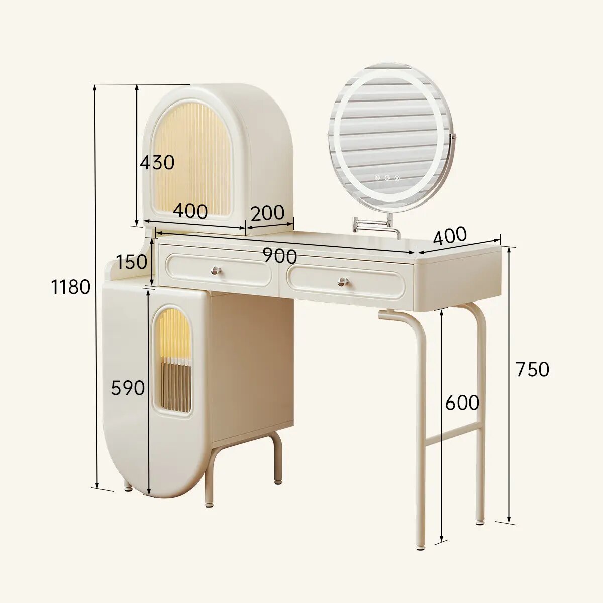 Туалетный столик со шкафом во французском стиле Leder (столик с зеркалом без стула шкаф слева 90 см)