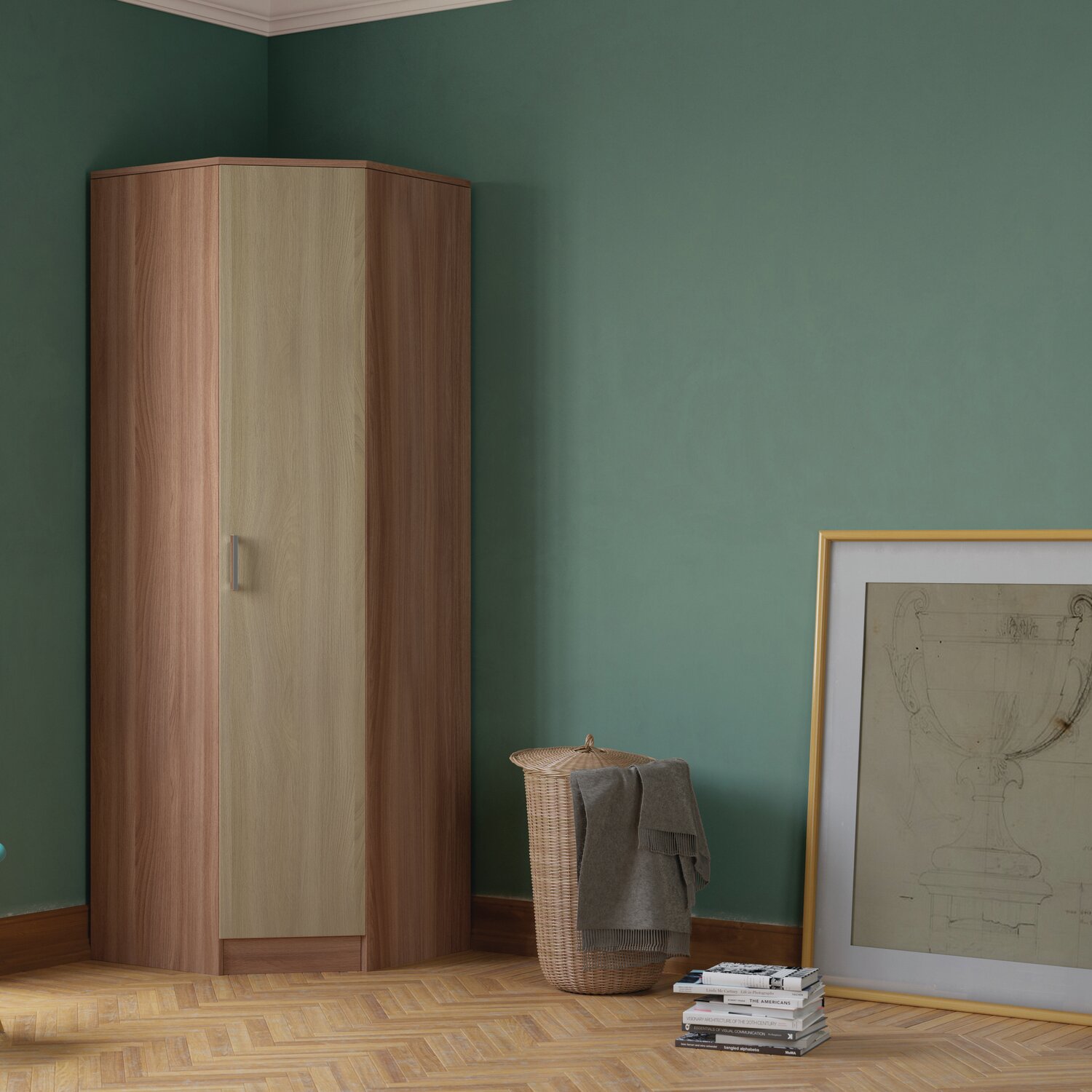 Шкаф распашной Угловой "Эра" Ясень шимо светлый/Ясень шимо тёмный, 76/76х48.7х220 см