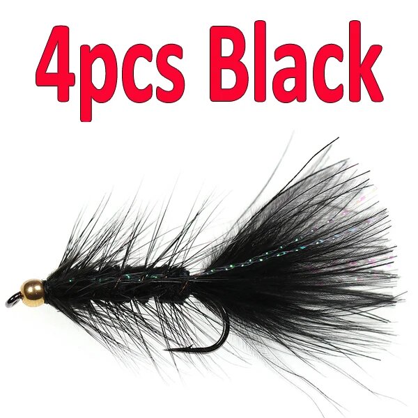 Jigeecarp Стример Летать, шерстяной, хрустальная головка, 4 шт. Черный, Size 8, 4 pcs Black