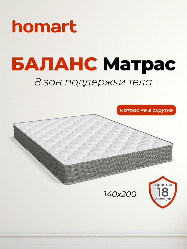 Матрас баланс 140*200, трикотаж LUX, независимые пружины, с антибактериальной пропиткой