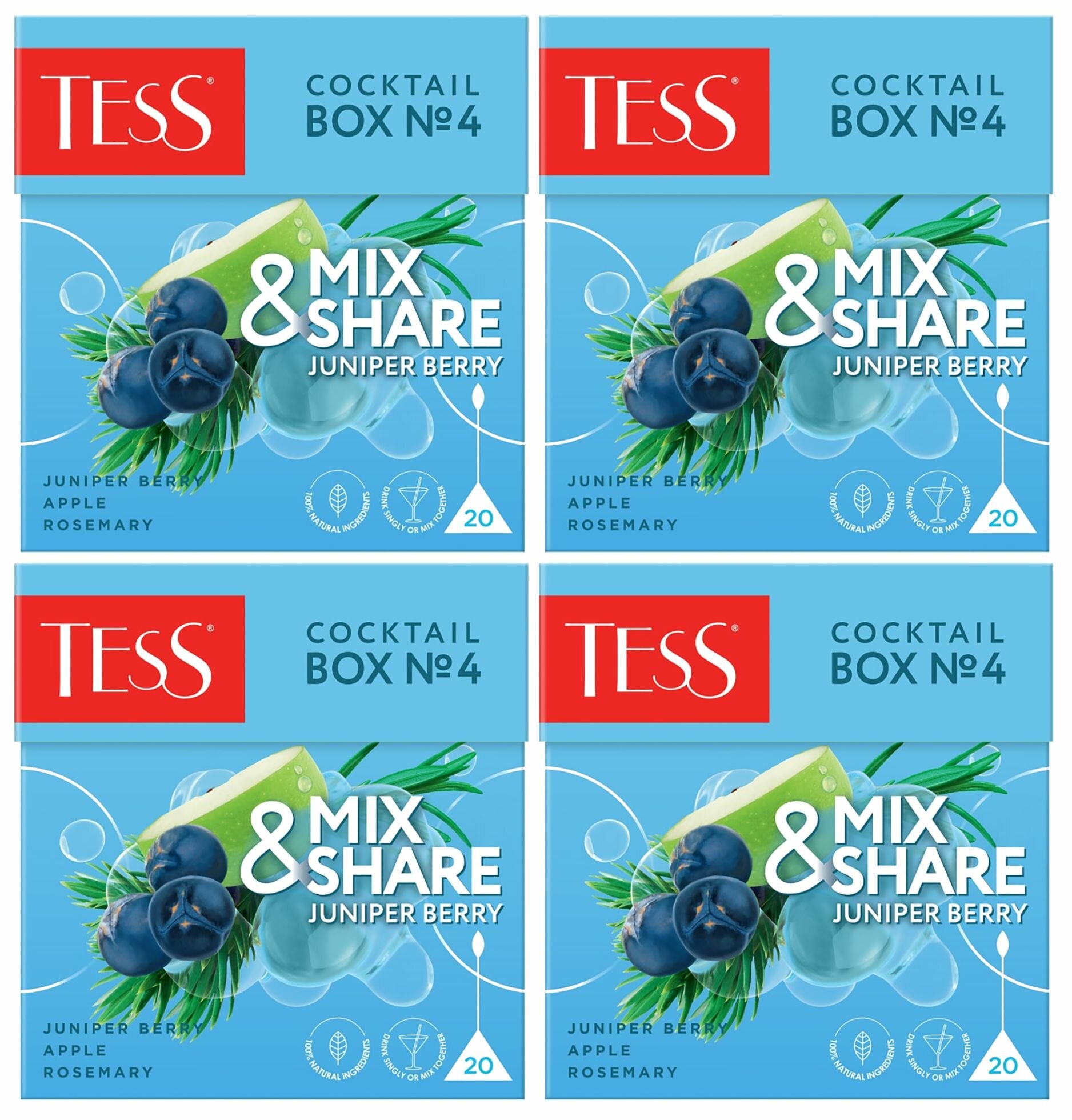 Чайный напиток в пирамидках Tess Cocktail Box №4 Juniper Berry, 20 пакетиков х 4шт. Можжевельник