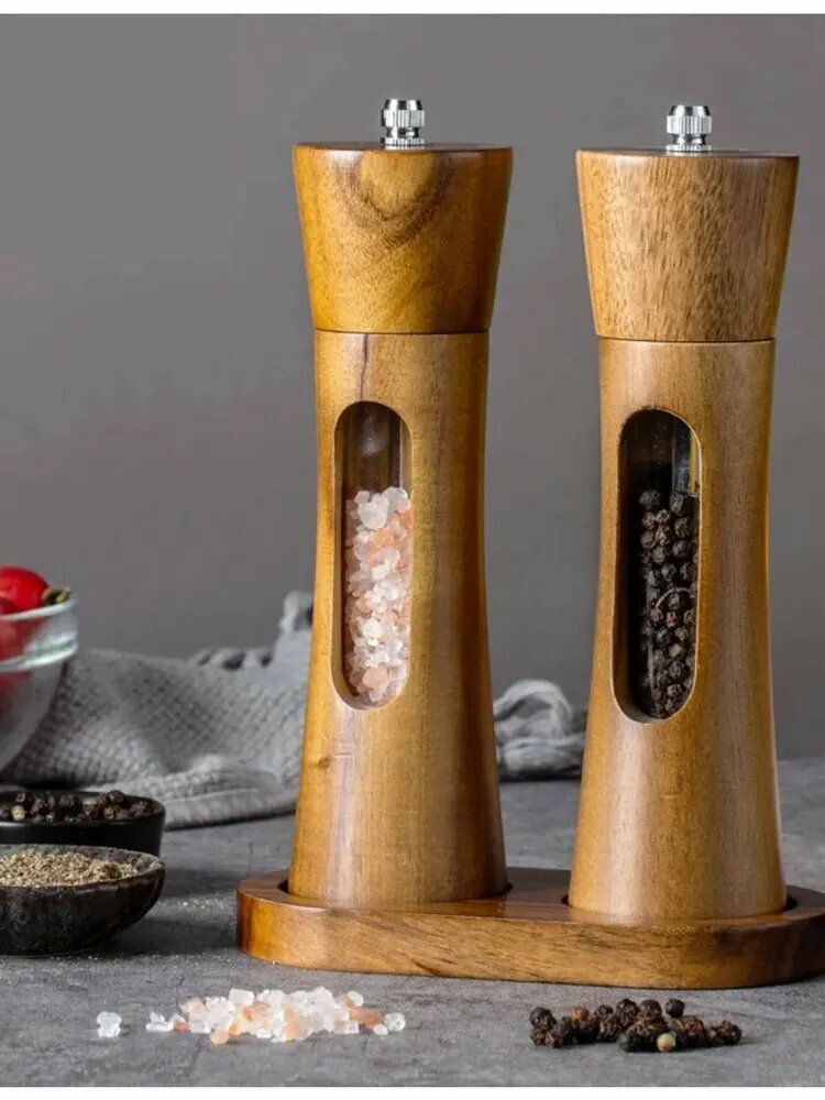 Мельница для специй YTAA, ручная, деревянная, 18,7 см, комплект 2 шт.