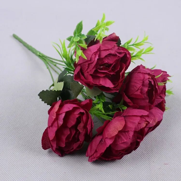 Искусственные шелковые пионы, 6 штук Бордовый, Purplish red