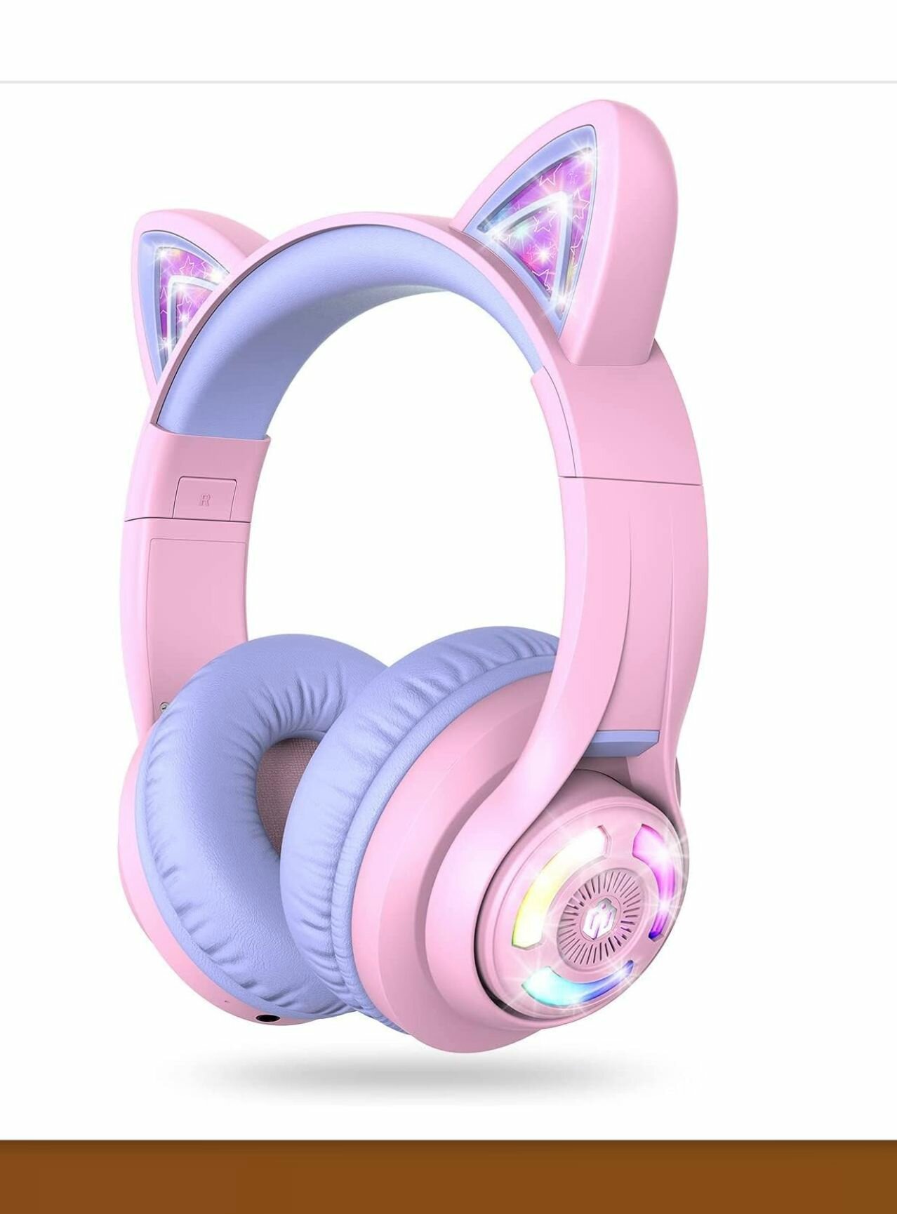 IClever Наушники с микрофоном Детские беспроводные наушники iClever Cat Ear Bluetooth, светодиодная подсветка, безопасный уровень громкости 74/85 дБА, 50 часов воспроизведения, Bluetooth 5.2, Bluetooth, 3.5 мм, USB Type-C, сиреневый