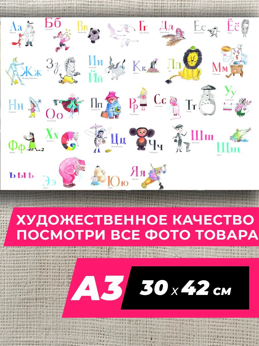Плакат алфавит русский на стену большие маленькие A3