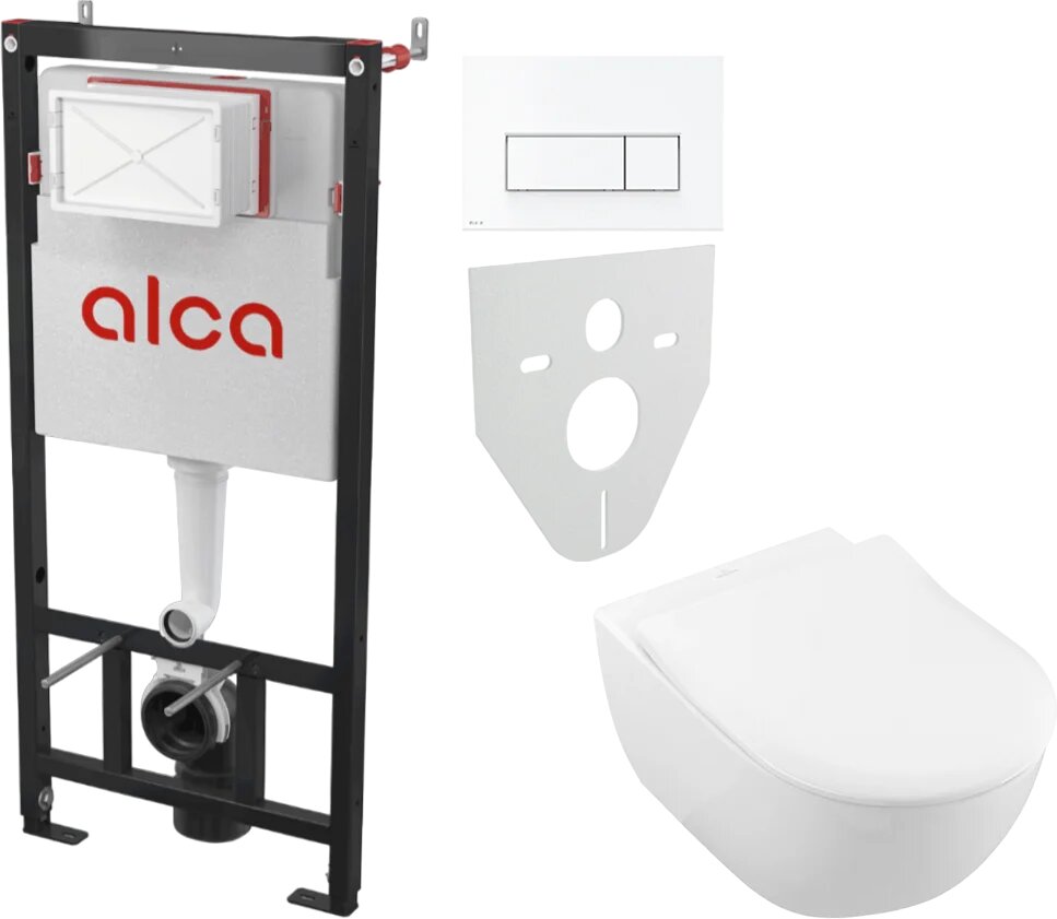Комплект 2 в 1 Унитаз подвесной Villeroy & Boch Subway 2.0 5614R201 / Инсталляция с кнопкой AlcaPlast AM101/1120-4:1 M570-VE-01 цвет белый